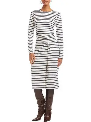 Fifteen Twenty Sadie Side Drape Midi Dress - Stripe
