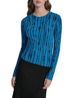 Dkny Printed Rib-knit Sweater - Blue Placed Graffiti