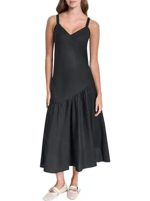 Dkny Shirred Linen Maxi Dress - Black