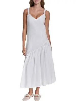 Dkny Shirred Linen Maxi Dress - White