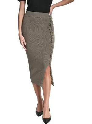 Dkny Fringe Detail Sweater-skirt - City Taupe Heather