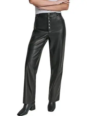 Dkny Faux Leather Straight Leg Pants - Black