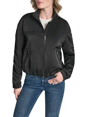 Dkny Bomber Jacket With Ruched Sleeves - Black
