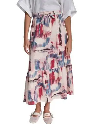Dkny Print Linen Midi Skirt - Urban Bloom