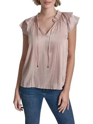 Dkny Pleated Tie-Front Satin Top Cameo
