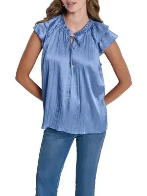 Dkny Pleated Tie-Front Satin Top Liberty Sky