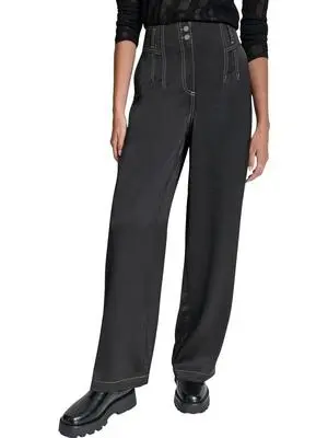 Dkny Topstitch Straight Leg Pants Black