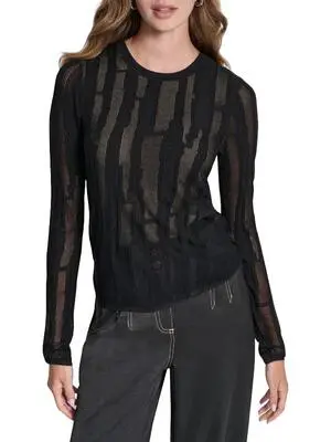 Dkny Mixed Stitch Knit Top Black/travertine