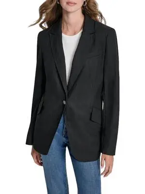 Dkny Longline Zigzag Stitch Blazer - Black