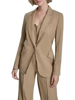 Dkny Longline Zigzag Stitch Blazer - Travertine