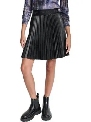Dkny Pleated Faux Leather Mini Skirt - Black