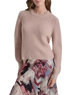 Dkny Rib Cotton Blend Crewneck Sweater - Cameo