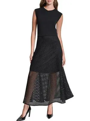 Dkny Mixed Media Maxi Dress - Black/black