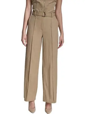 Dkny Belted Wide-leg Trousers - Travertine
