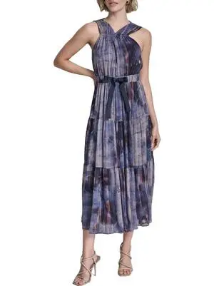 Dkny Pleated Tie-waist Chiffon Midi Dress - Hudson Lights