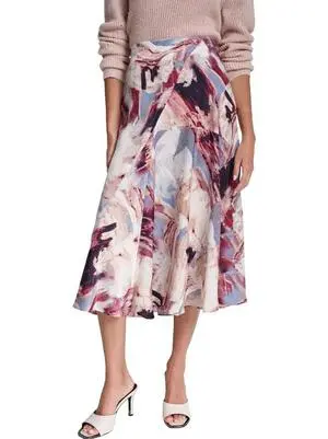 Dkny Abstract Print Satin Skirt - Urban Sandstorm