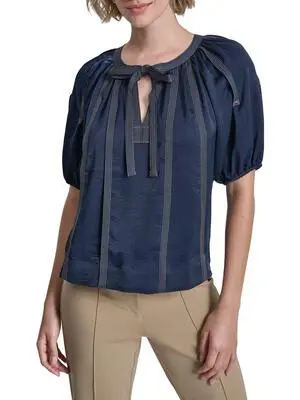Dkny Contrast Stitch Tie-front Top - Hudson Blue