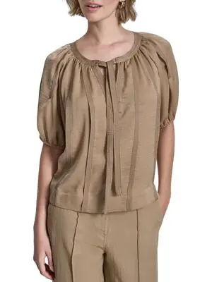 Dkny Contrast Stitch Tie-Front Top Travertine