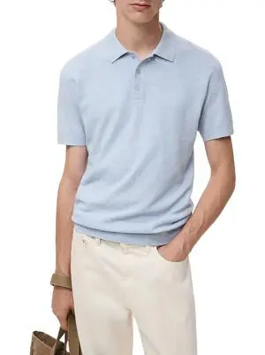 Mango Slim Fit Knit Polo - Aqua Blue