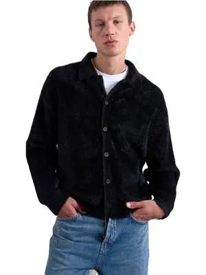 Topman Fluffy Collared Cardigan - Black