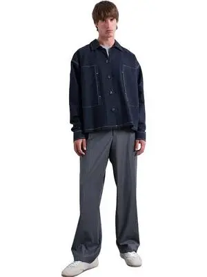Topman Cotton Denim Jersey Shacket - Navy