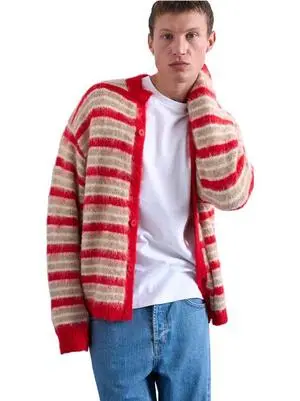 Topman Striped Crewneck Cardigan - Red