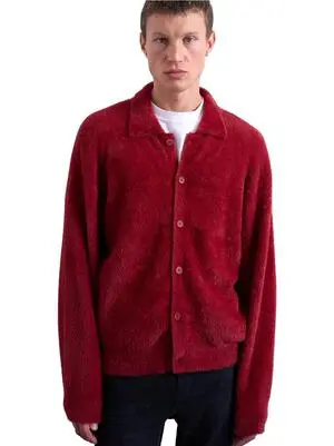 Topman Fluffy Collared Cardigan - Burgundy