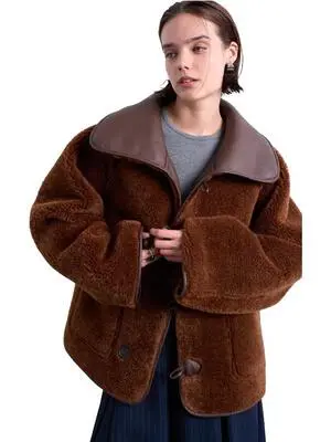 Topshop Oversized Reversible Faux Shearling Jacket - Brown
