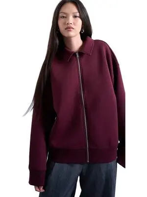 Topshop Oversized Zip-up Jacket - Burgundy