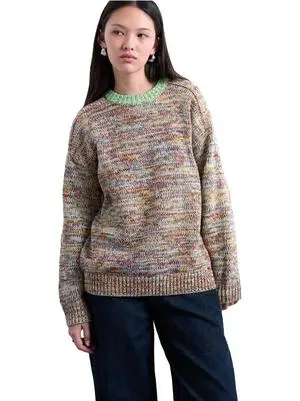 Topshop Twist Yarn Contrast Crewneck Sweater - Light Green Multi