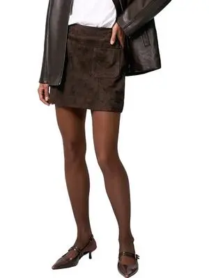 REISS Vida Suede Mini Skirt - Chocolate Brown