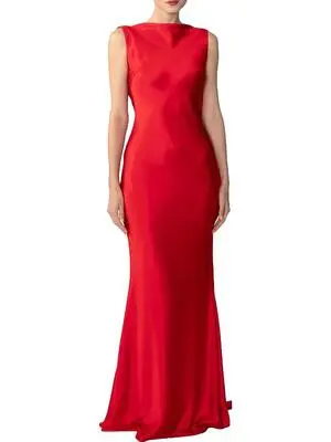 SAU LEE Calli Satin Backless Gown - Red
