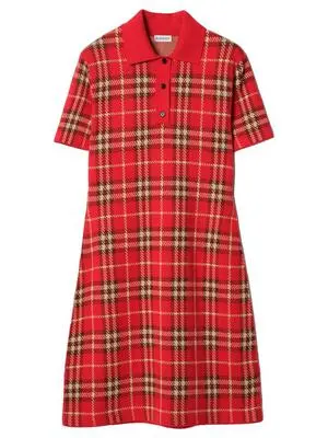 Burberry Check Wool Cotton Polo Shirt Dress - Crayon Red