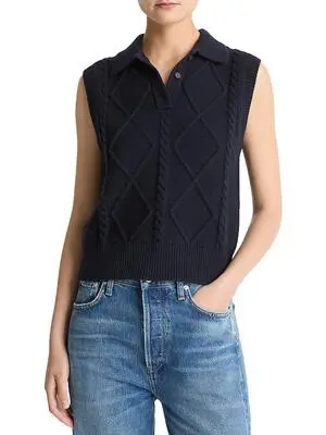 Vince Polo Cable Knit Vest - Coastal