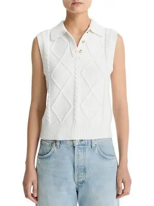 Vince Polo Cable Knit Vest - Off White