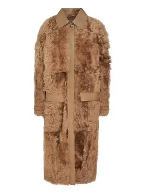 TOTEME Leather-trimmed Shearling Coat - Camel
