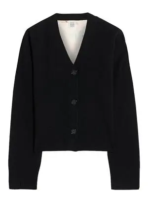 TOTEME Floral-print Satin-paneled Cashmere Cardigan - Black