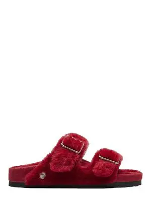BIRKENSTOCK 1774 Arizona Shearling Slides - Red