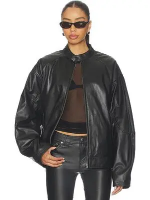EB DENIM Domenico Leather Bomber Jacket - Black