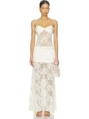 For Love & Lemons Corded Lace Silk Jacquard Maxi Dress - Cream