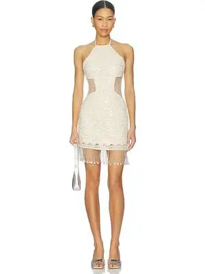 PatBO Crochet Bloom Halterneck Mini Dress - Beige