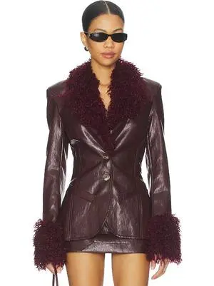 MILKWHITE Fitted Blazer With Faux Fur Detail - Maroon