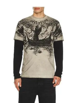AFFLICTION River Long Sleeve Tee In Black - Vintage White Oil & Stained Black