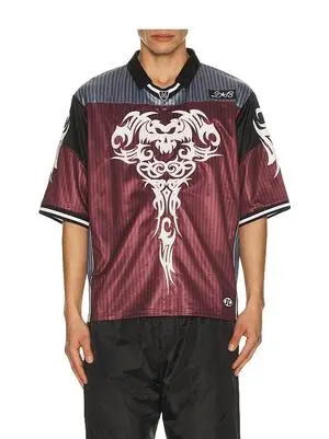 JADED LONDON Shadow Stripe Football Jersey - Burgundy