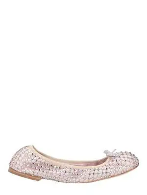Rene Caovilla Ballet Flats With Bow And Crystal Detailing - Pink