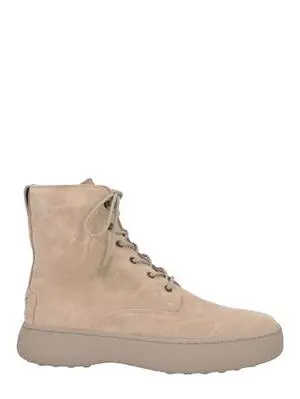 TOD'S Lace-up Leather Ankle Boots - Beige