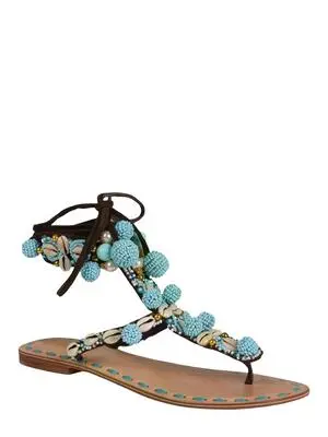 Silvia Tcherassi Beaded Shell Sandals - Brown