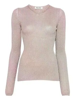 Miu Miu Lurex-detail Long-sleeve Jumper - Pink