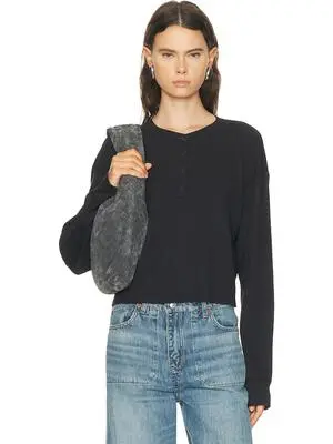 RE/DONE Boxy Waffle Henley Top - Washed Black