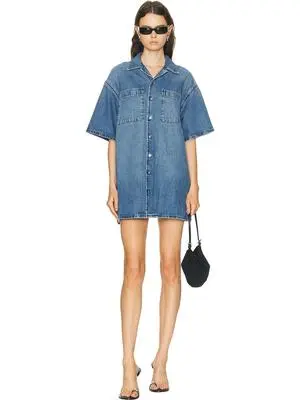 Alexander Wang Short Sleeve Boxy Shirt Dress - Vintage Marbled Blue